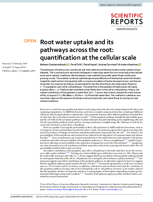 (PDF) Root water uptake and its pathways across the root ...