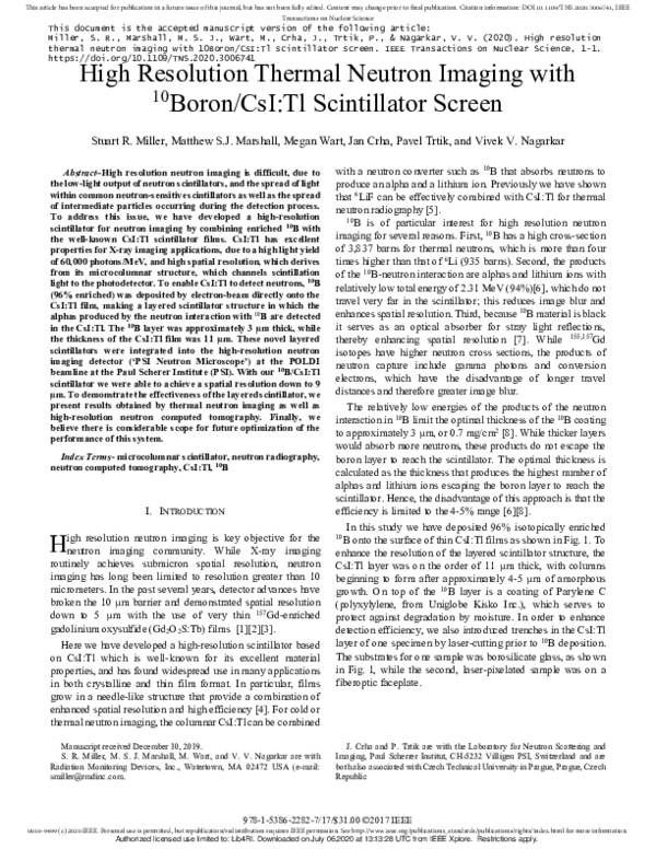 (PDF) High-Resolution Thermal Neutron Imaging With ¹⁰Boron/CsI:Tl ...
