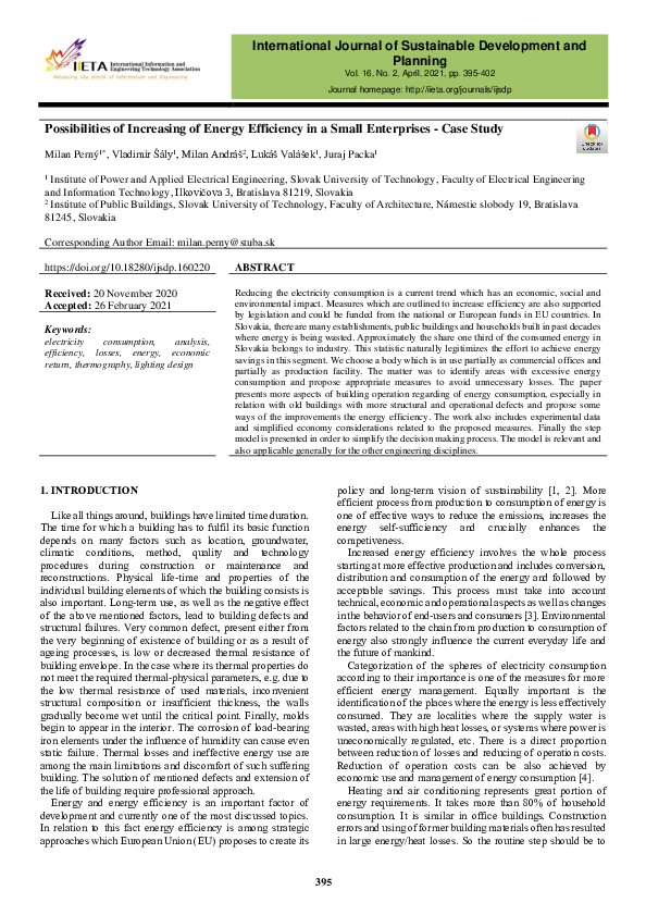(PDF) Possibilities of Increasing of Energy Efficiency in a Small Enterprises - Case Study