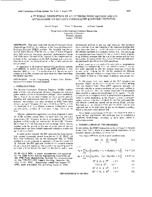 (PDF) A tutorial description of an interior point method and its applications to security ...