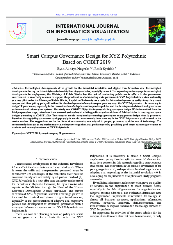 Pdf Smart Campus Governance Design For Xyz Polytechnic Based On Cobit