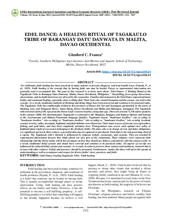 (PDF) Edel Dance: A Healing Ritual of Tagakaulo Tribe of Barangay Datu ...