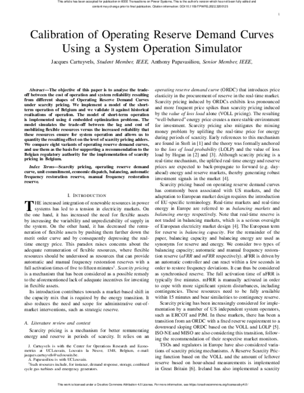 (PDF) Calibration of Operating Reserve Demand Curves Using a System ...