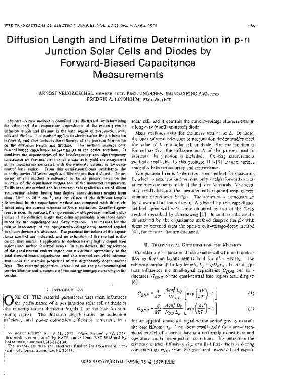 (PDF) Diffusion length and lifetime determination in p-n junction solar ...