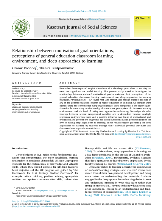 (PDF) Relationship between motivational goal orientations, perceptions of general education ...
