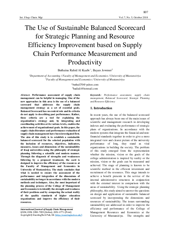 (PDF) The Use of Sustainable Balanced Scorecard for Strategic Planning ...