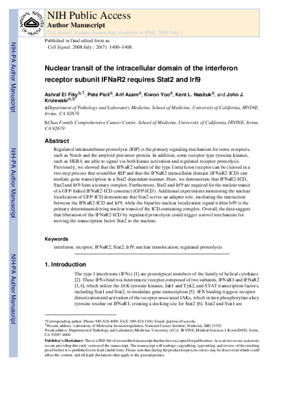 (PDF) Nuclear transit of the intracellular domain of the interferon ...