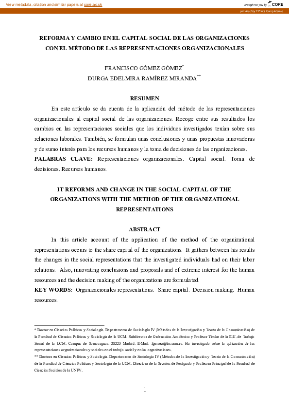 (PDF) Reforma y cambio en el capital social de las organizaciones con el método de las ...