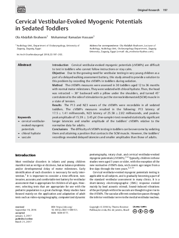 (PDF) Cervical vestibular evoked myogenic potentials in primary ...
