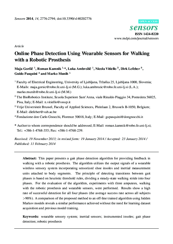 (PDF) Online Phase Detection Using Wearable Sensors for Walking with a ...
