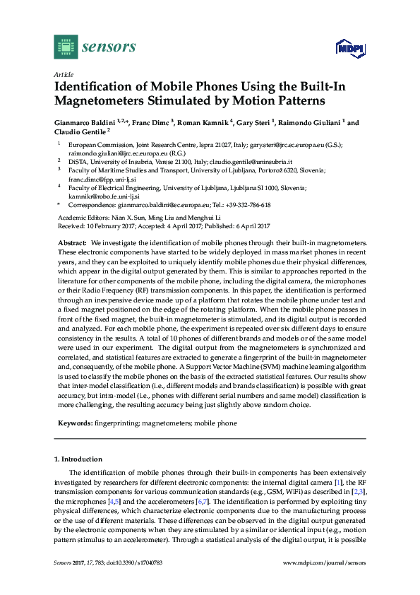 (PDF) Identification of Mobile Phones Using the Built-In Magnetometers ...