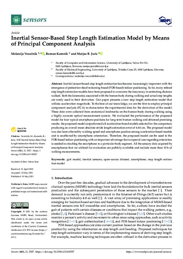 Pdf Inertial Sensor Based Step Length Estimation Model By Means Of Principal Component