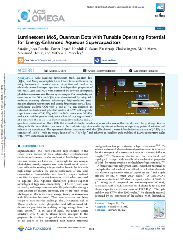 (PDF) Luminescent MoS2 Quantum Dots with Tunable Operating Potential for Energy-Enhanced Aqueous ...