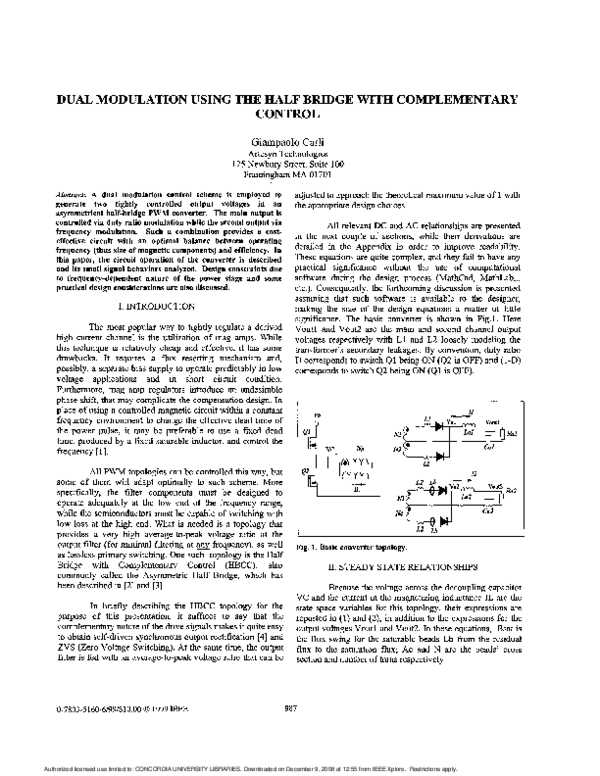 (PDF) Dual modulation using the half bridge with complementary control | Giampaolo Carli ...