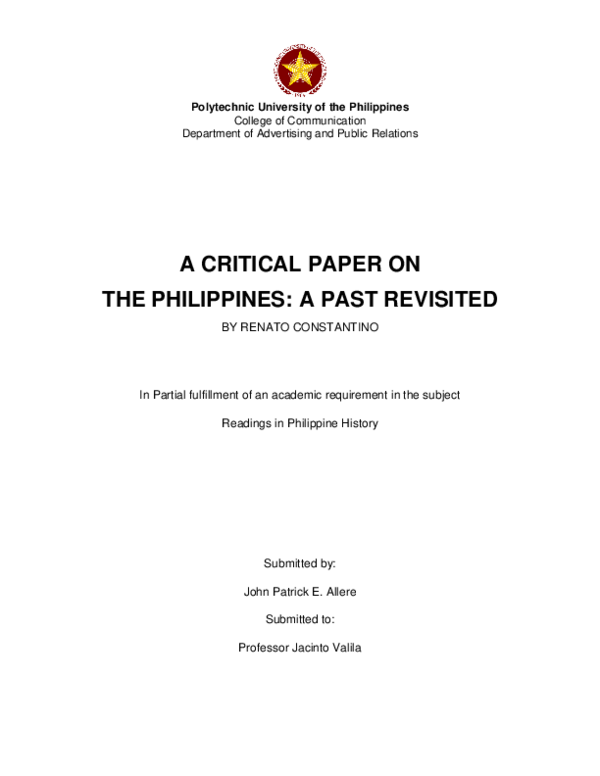 (PDF) ACTIVITY 1: A CRITICAL PAPER ON THE PHILIPPINES: A PAST REVISITED