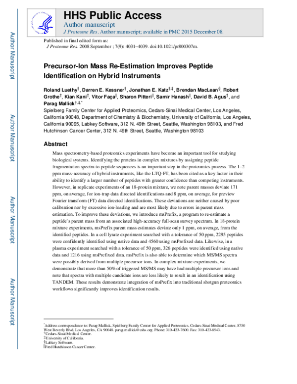 (PDF) Precursor-Ion Mass Re-Estimation Improves Peptide Identification ...