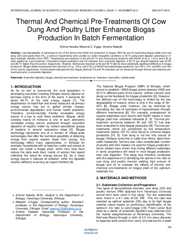 (PDF) Thermal and chemical pre-treatments of cow dung and poultry ...