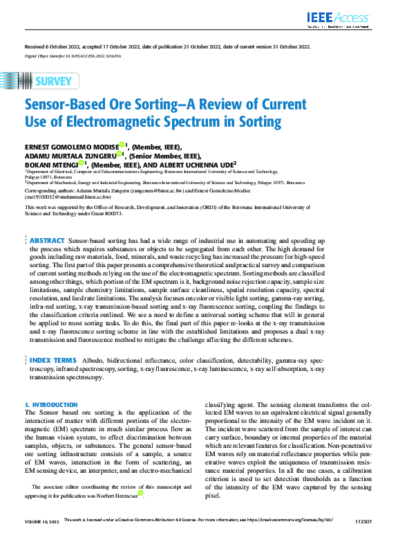 (PDF) Sensor-Based Ore Sorting—A Review of Current Use of Electromagnetic Spectrum in Sorting