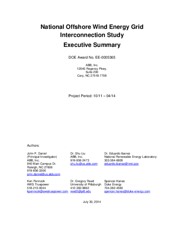 (PDF) National Offshore Wind Energy Grid Interconnection Study