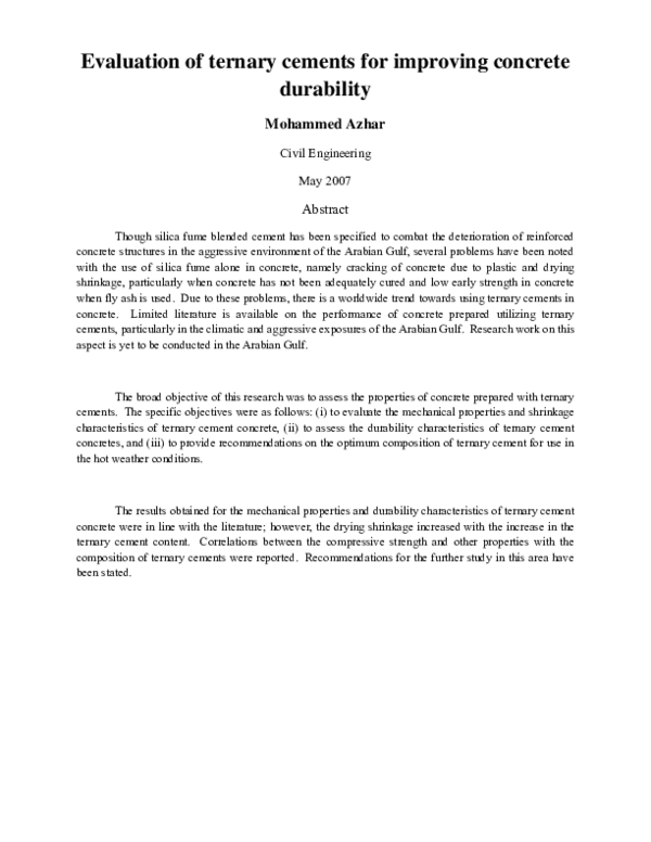 (PDF) Evaluation of ternary cements for improving concrete durability
