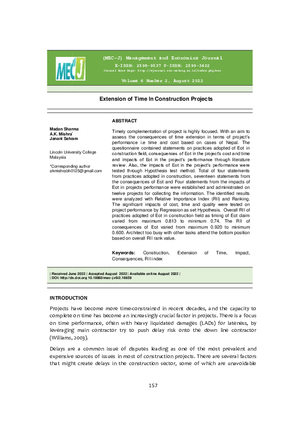 (PDF) Extension of Time In Construction Projects