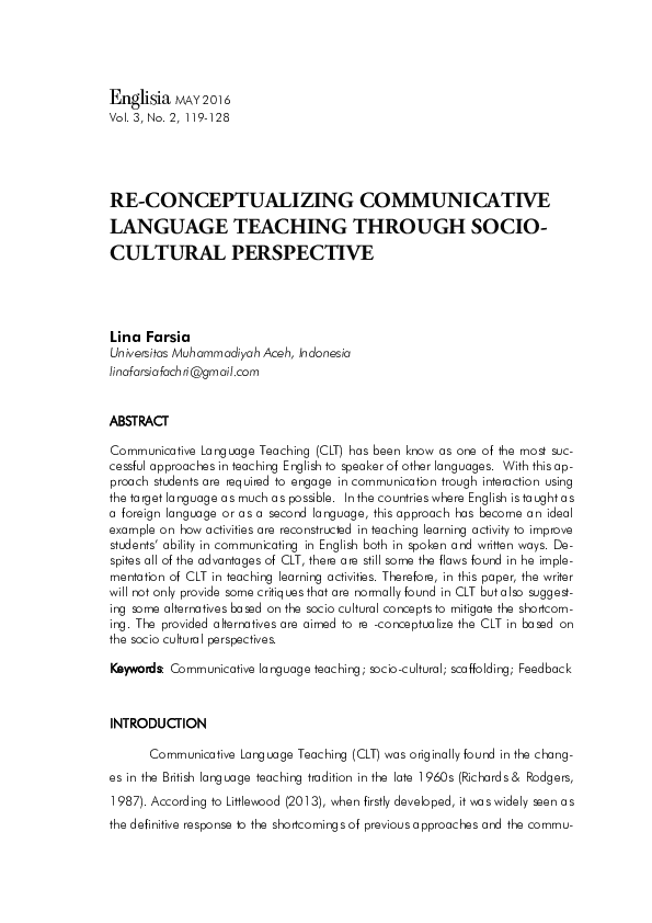 (PDF) Re-conceptualizing Communicative Language Teaching through Socio ...