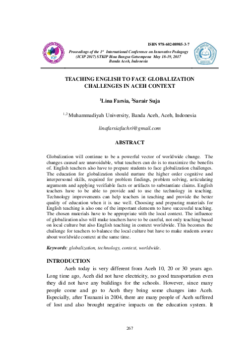 Teaching English to Face Globalization Challenges in Aceh Context