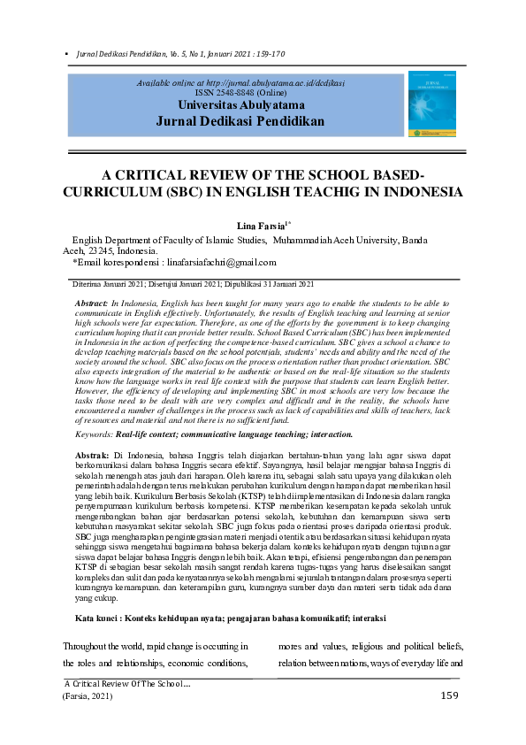 (PDF) A Critical Review of the School Based- Curriculum (SBC) in ...