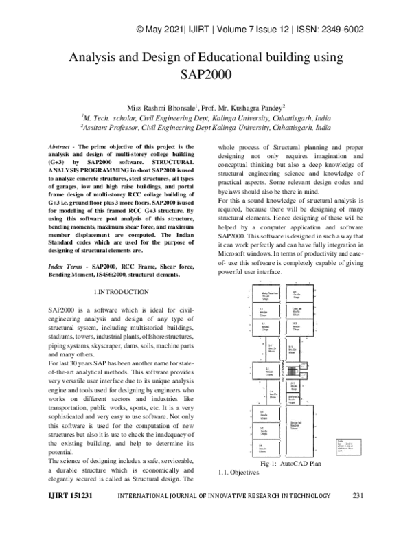 (PDF) Analysis and Design of Educational building using SAP2000