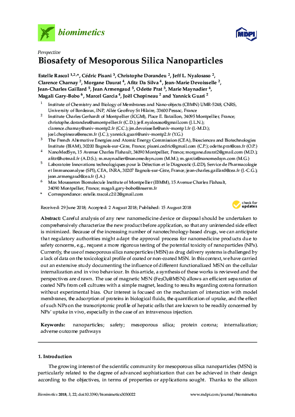 (PDF) Biosafety of Mesoporous Silica Nanoparticles