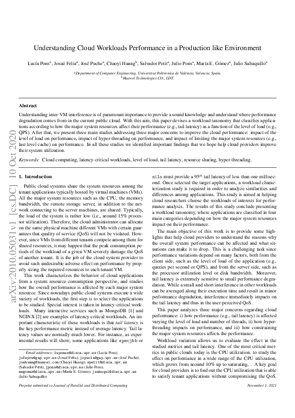 (PDF) Understanding Cloud Workloads Performance in a Production like Environment