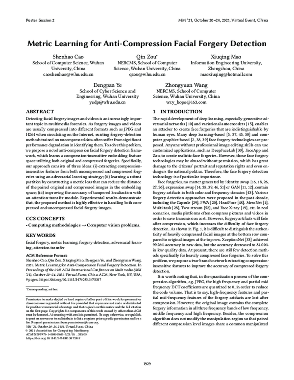 (PDF) Metric Learning for Anti-Compression Facial Forgery Detection