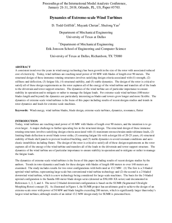 (PDF) Dynamics of Extreme-scale Wind Turbines