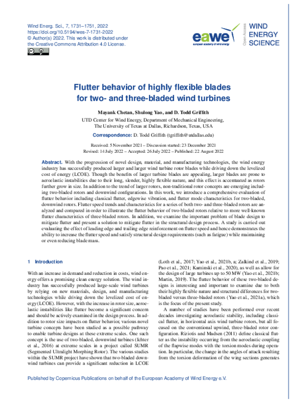 (PDF) Flutter behavior of highly flexible blades for two- and three ...