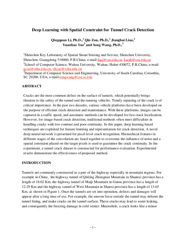 (PDF) Deep Learning with Spatial Constraint for Tunnel Crack Detection