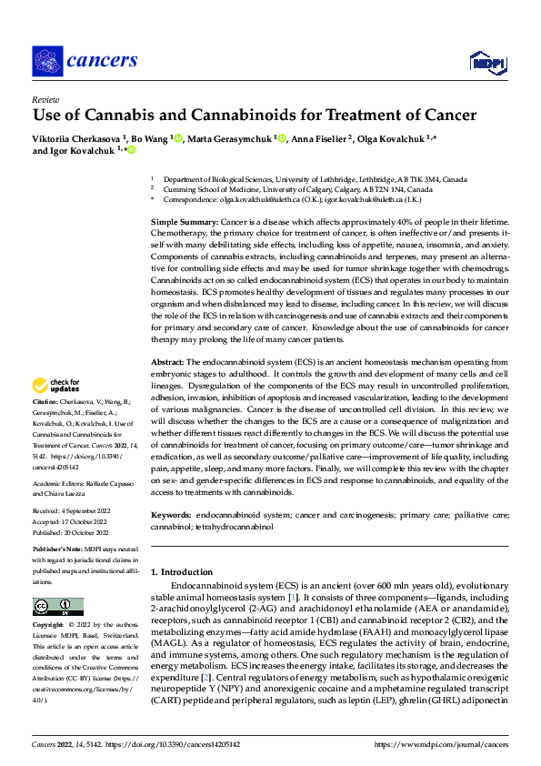 (PDF) Use of Cannabis and Cannabinoids for Treatment of Cancer
