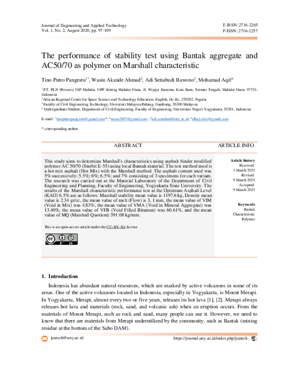 (PDF) The performance of stability test using Bantak aggregate and AC50 ...