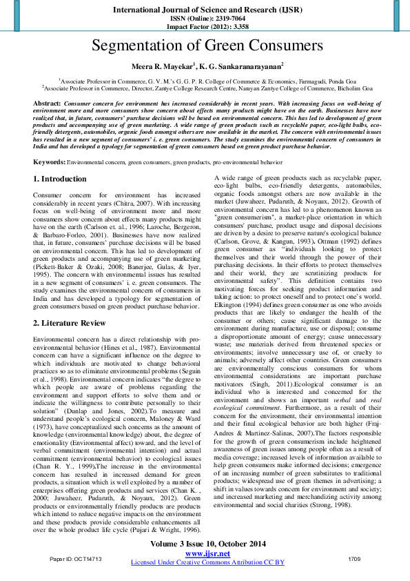 (PDF) Segmentation of Green Consumers