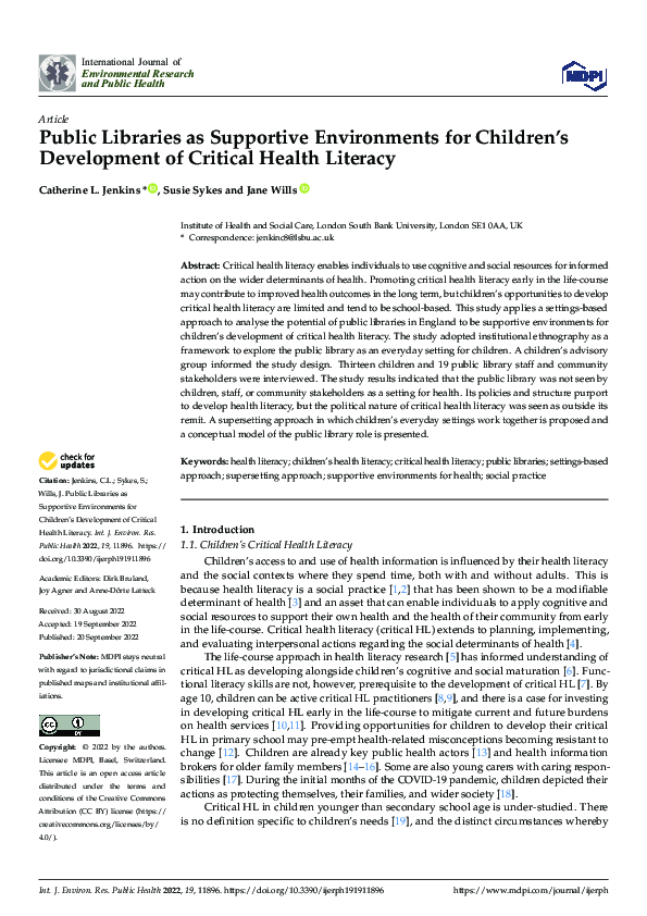 (PDF) Public Libraries as Supportive Environments for Children’s Development of Critical Health ...