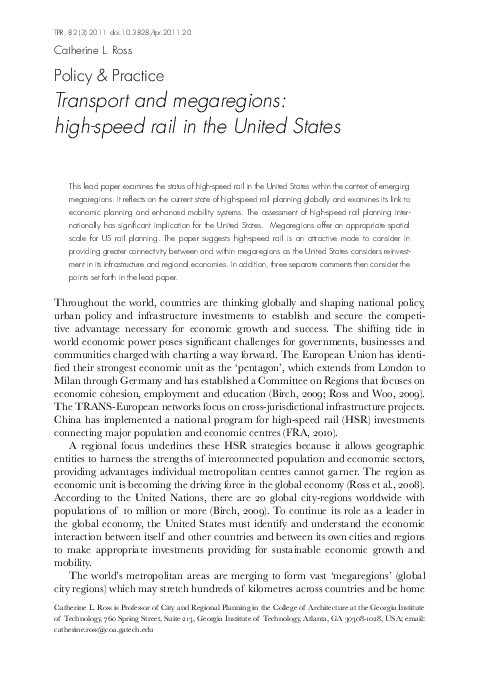 (PDF) Policy & Practice: Transport and megaregions: high-speed rail in ...