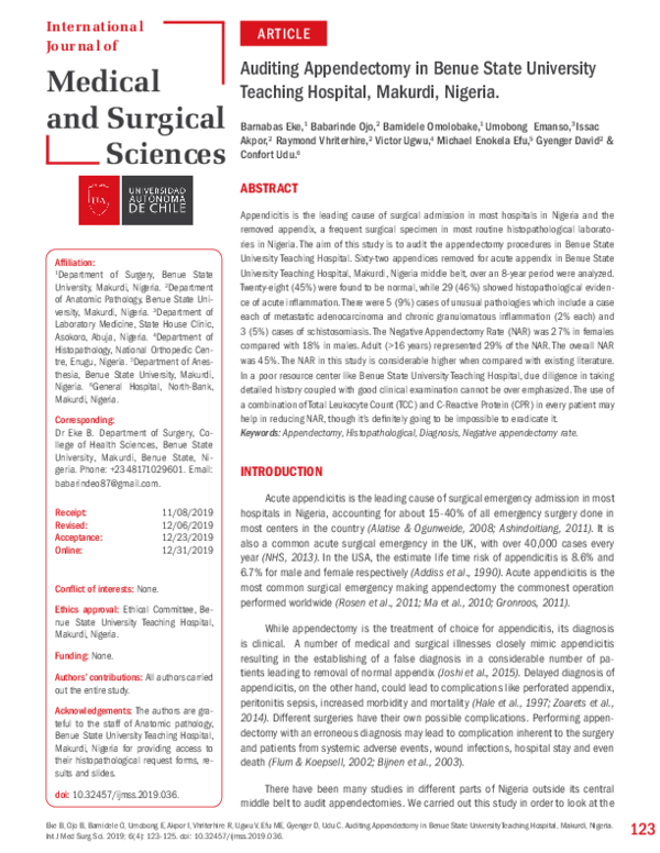 (PDF) Auditing Appendectomy in Benue State University Teaching Hospital ...