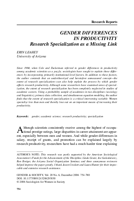 (PDF) Gender Differences in Productivity