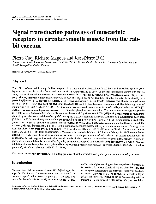 Pdf Signal Transduction Pathways Of Muscarinic Receptors In Circular Smooth Muscle From The