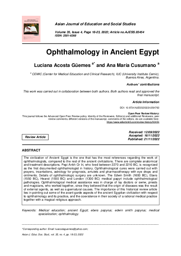 (PDF) Ophthalmology in Ancient Egypt