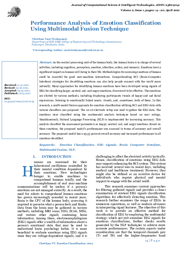 (PDF) Performance Analysis of Emotion Classification Using Multimodal Fusion Technique