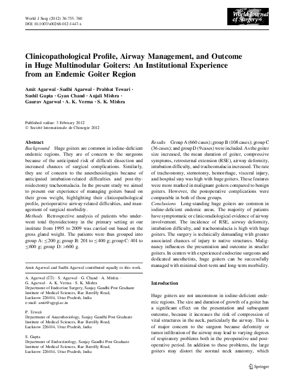(PDF) Clinicopathological Profile, Airway Management, and Outcome in ...