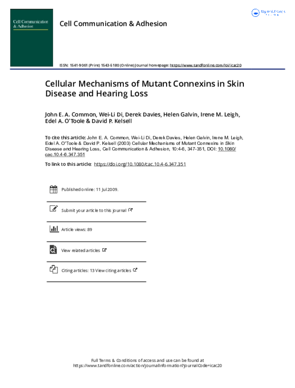 (PDF) Cellular Mechanisms of Mutant Connexins in Skin Disease and ...