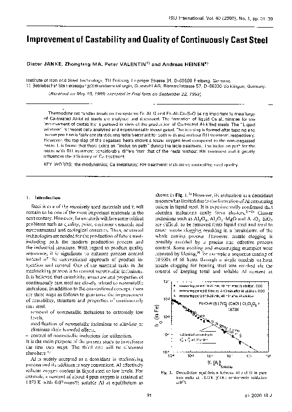(PDF) Improvement of Castability and Quality of Continuously Cast Steel