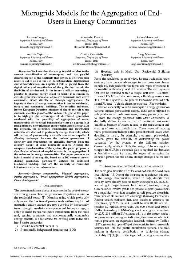 (PDF) Microgrids Models for the Aggregation of End-Users in Energy ...