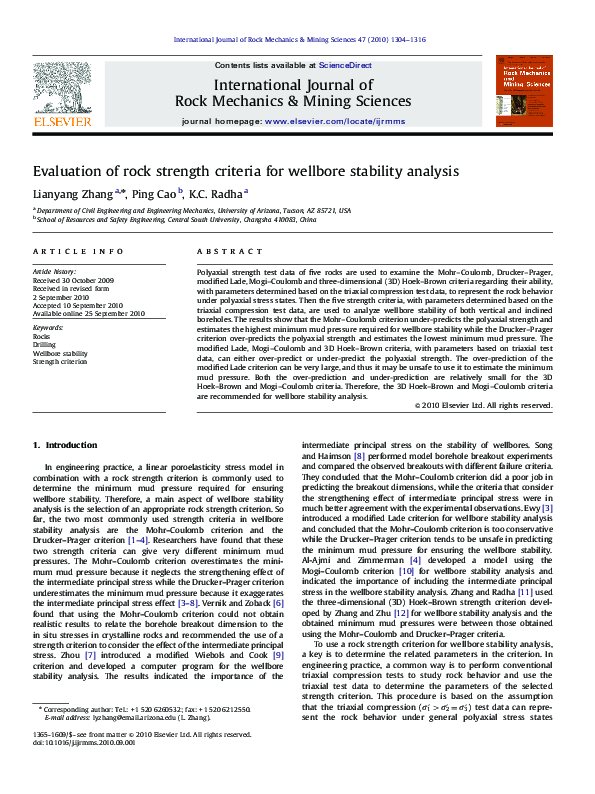 (PDF) Evaluation of rock strength criteria for wellbore stability analysis